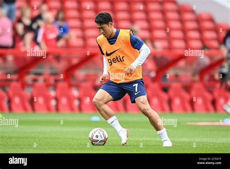 Son Heung Min 7 Of Tottenham Hotspur During The Pre Game Warmup Stock