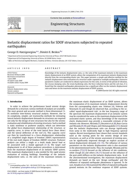 Pdf Inelastic Displacement Ratios For Sdof Structures Subjected To