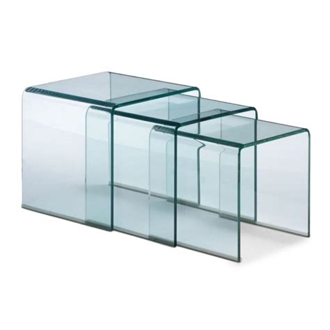 3 Nested Clear Glass Coffee Side Tables Modish Furbish