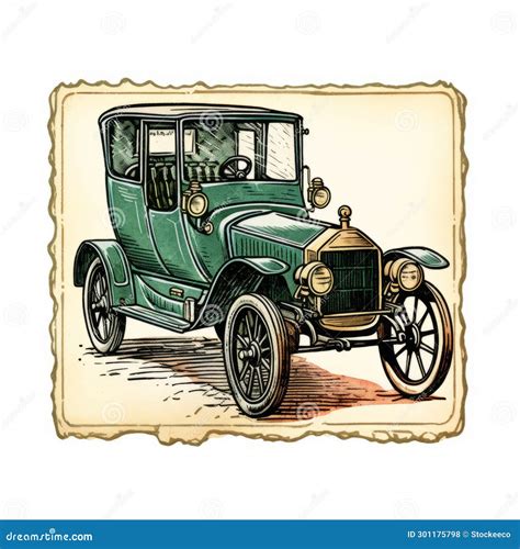 Vintage Model T Car Illustration In Ink And Color Stock Illustration