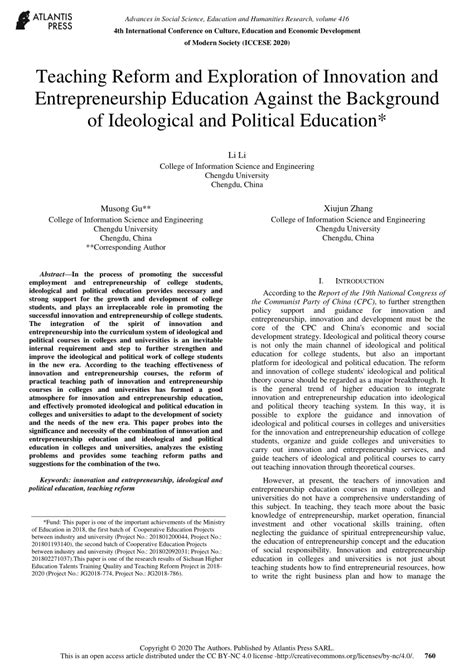 Pdf Teaching Reform And Exploration Of Innovation And Entrepreneurship Education Against The