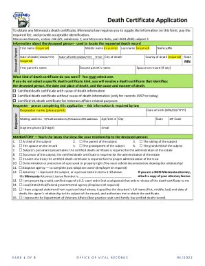 Minnesota Death Certificate Application Blank Fillable Template