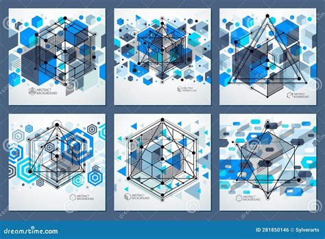Vector Of Abstract Geometric 3d Cube Pattern And Blue Backgrounds Set Layout Of Cubes Hexagons