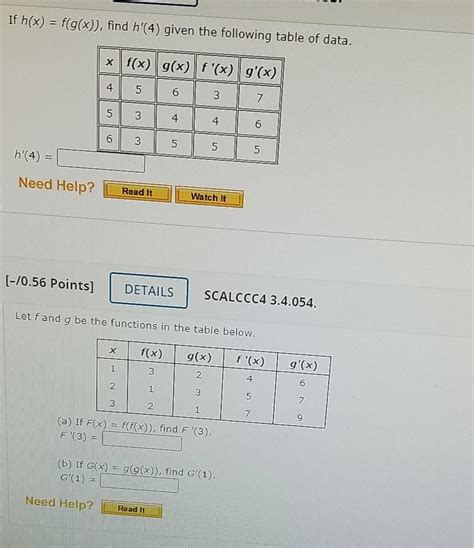 Solved If H X F G X Find H 4 Given The Following Chegg