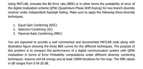 Solved Using Matlab Simulate The Bit Error Rate Ber Or In
