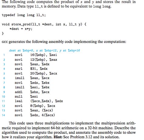 the following code computes the product of x and y