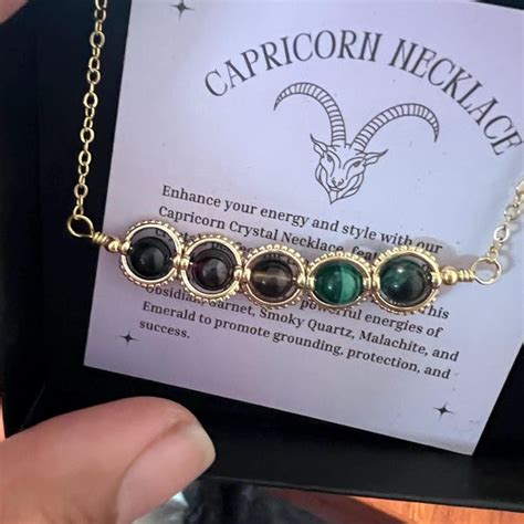 Capricorn Crystal Necklace Handmade Zodiac Necklace Garnet Obsidian