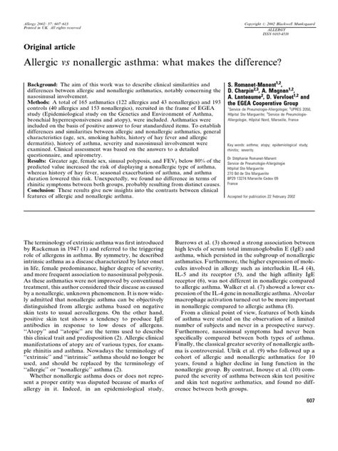 Allergic Vs Nonallergic Asthma What Makes The Difference Original