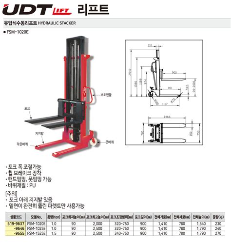 Udt 유압식 보급형 수동리프트 Fsm 1020e 시리즈