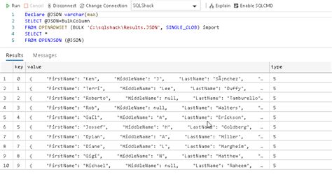 import json data into sql server