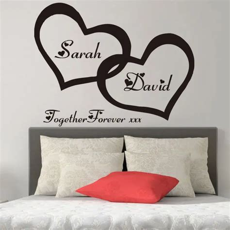 Zn G255 Hearts Custom Personalised Couple Name Vinyl Art Wall Sticker