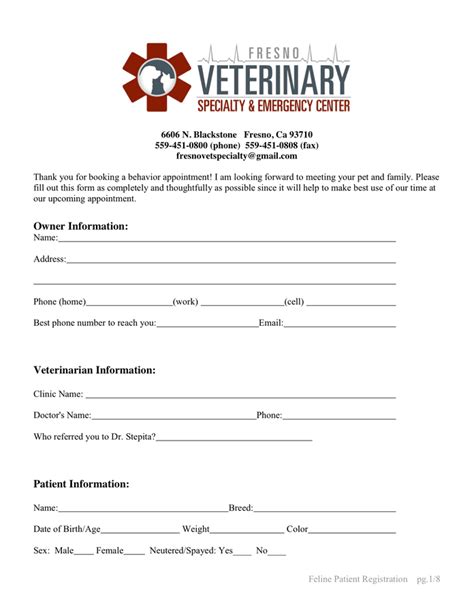 Canine Patient Registration Form In Word And Pdf Formats