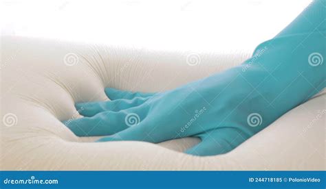 Touching And Pressing A Memory Foam Bed And Pillow Stock Image Image