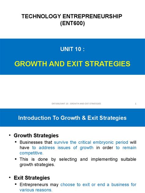 Unit 10 Growth And Exit Strategies Pdf Market Economics