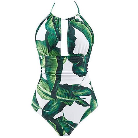 Wnyeime Womens String Halter One Piece Swimsuit Cutout Ruched High