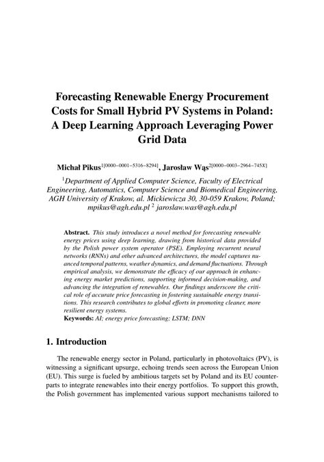 Pdf Forecasting Renewable Energy Procurement Costs For Small Hybrid Pv Systems In Poland A