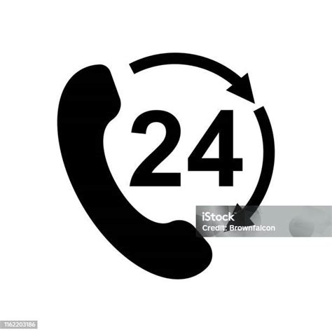 24 시간 오픈 폰 회전 화살표 아이콘 플랫 벡터 일러스트 디자인 24 시간 영업 표시에 대한 스톡 벡터 아트 및 기타 이미지