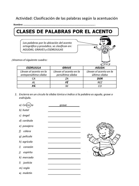 Actividad Clasificacion De Las Palabras Segun El Acento Pdf
