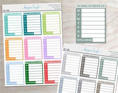 Work Schedule Stickers For Use In Planners Notebooks Bullet Journals
