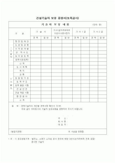 노무관리건설기술자 보유 증명서토목공사