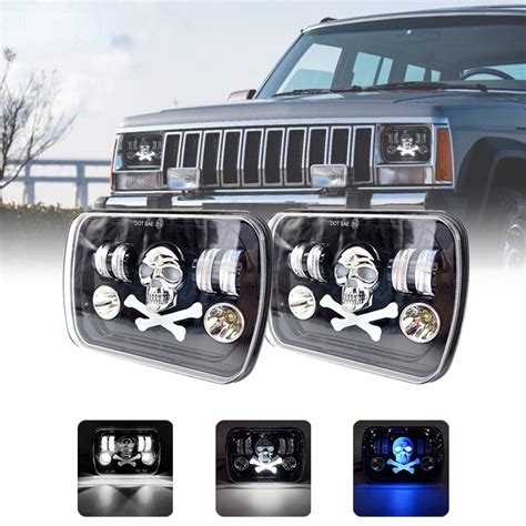 2pcs 7 Inch 5x7 7x6 Square Led Headlights Skull 65w 6500lm Hilow Beam