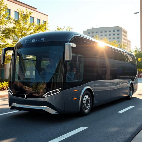Futuristic Tesla Electric Bus In Vibrant Urban Setting