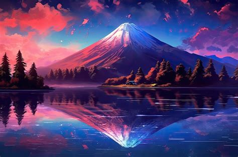 Premium Ai Image A Serene Lakeside Scene At Dusk With A Mirrored Sky