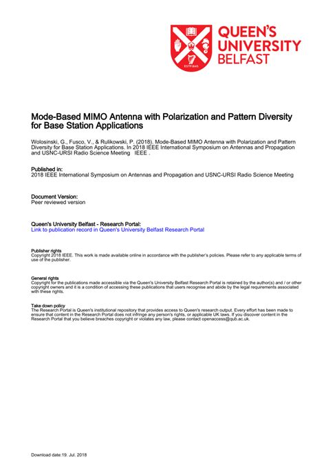PDF Mode Based MIMO Antenna With Polarization And Pattern Diversity For Base Station Applications