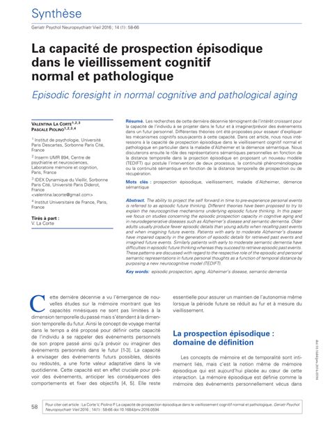 Pdf Episodic Foresight In Normal Cognitive And Pathological Aging