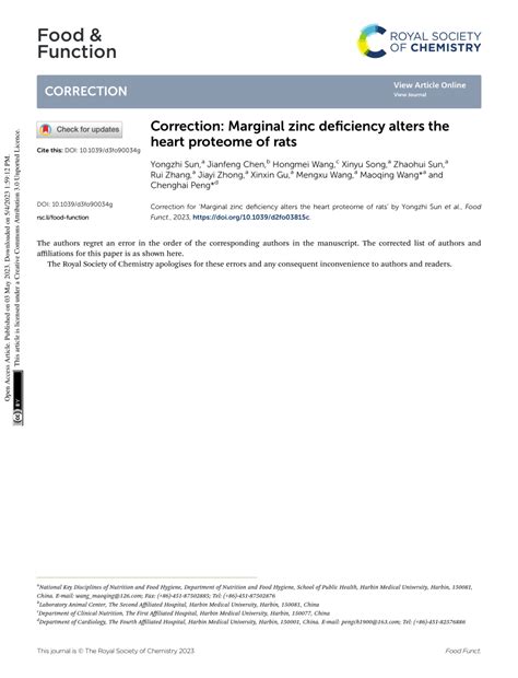 Pdf Correction Marginal Zinc Deficiency Alters The Heart Proteome Of