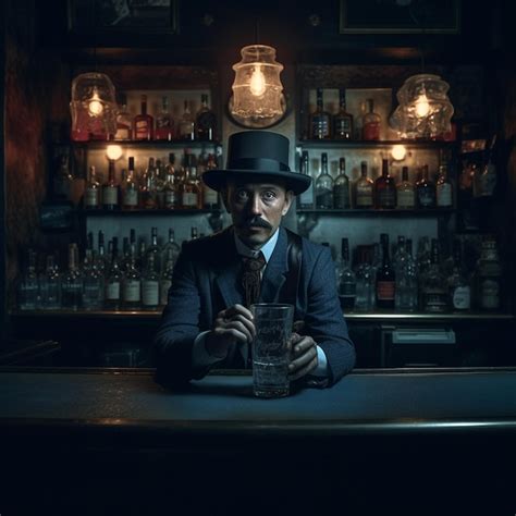 Premium Ai Image A Man In A Top Hat Is Standing Behind A Bar With A