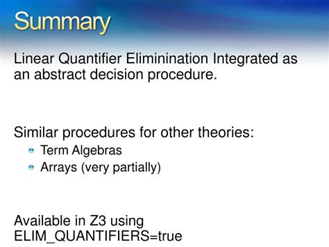 ppt linear quantifier elimination as an abstract decision procedure