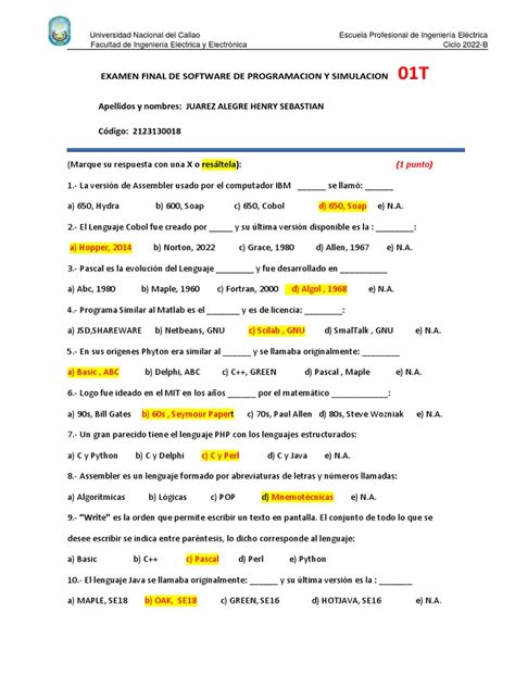Examen Final De Software 01t Terminado Pdf Lenguaje De Programación