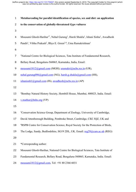 Pdf Metabarcoding For Parallel Identification Of Species Sex And