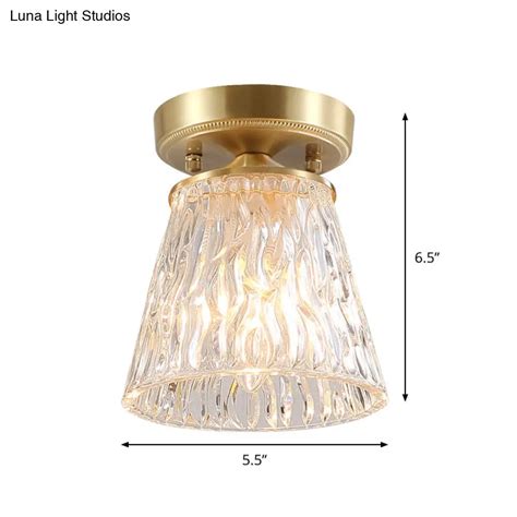Brass 1 Light Semi Flush Mount With Clear Ripplefluted Glass