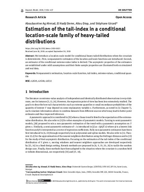Pdf Estimation Of The Tail Index In A Conditional Location Scale