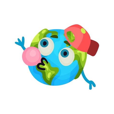 Schattige Cartoon Grappige Earth Planet Emoji Dragen Rode Dop Waait