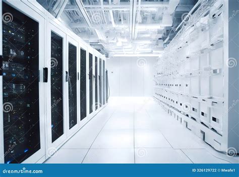 center white data interior datum server room cloud rack farm backup