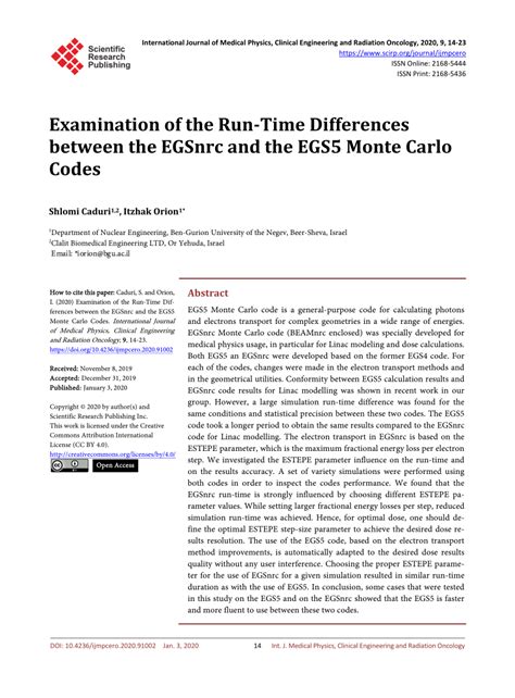 Pdf Examination Of The Run Time Differences Between The Egsnrc And