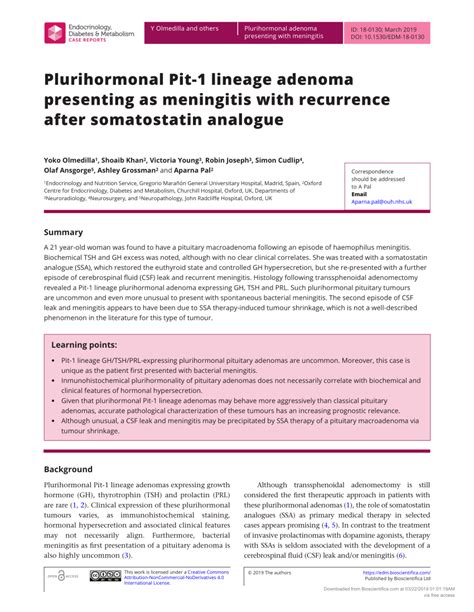 Pdf Plurihormonal Pit 1 Lineage Adenoma Presenting As Meningitis With