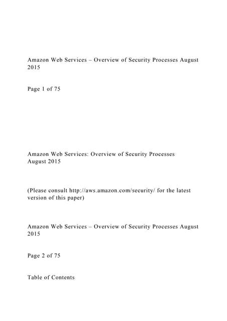 Amazon Web Services Overview Of Security Processes August 20docx