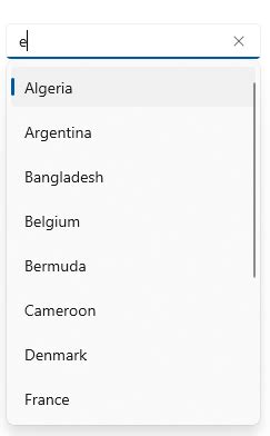 WinUI AutoComplete Control Auto Suggest Box Syncfusion
