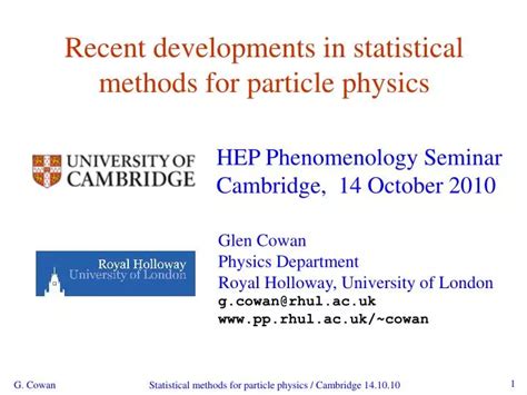 Ppt Recent Developments In Statistical Methods For Particle Physics Powerpoint Presentation