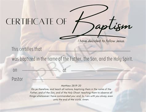 Printable Baptism Certificate Template Kjv Instant Digital Download Cross Praying Hands Etsy