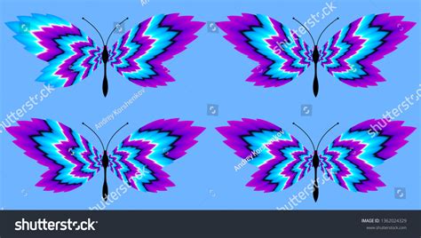 Blue Purple Butterflies Optical Expansion Illusion Stock Vector