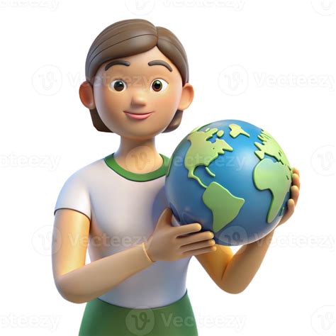 The 3d Woman Holding A Globe Symbolizes Global Communication And