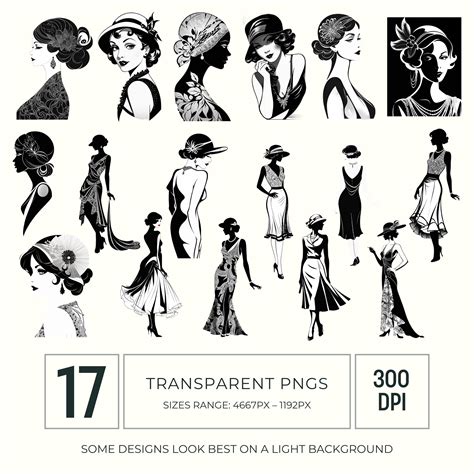 Women Silhouette Clip Art Black White Vintage Retro Scrapbook Image