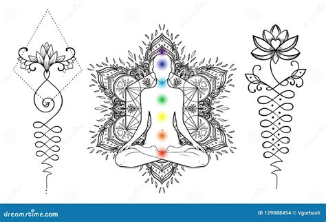Set Of Ornamental Boho Chic Style Elements Vector Budda Illustration