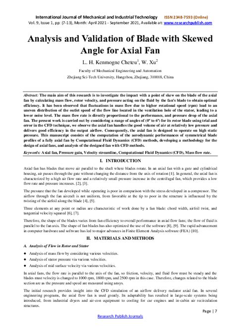 Pdf Analysis And Validation Of Blade With Skewed Angle For Axial Fan
