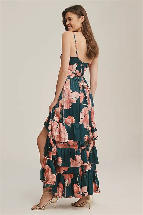 Hutch Guthrie Sleeveless Floral V Neck Side Slit Satin Maxi Dress
